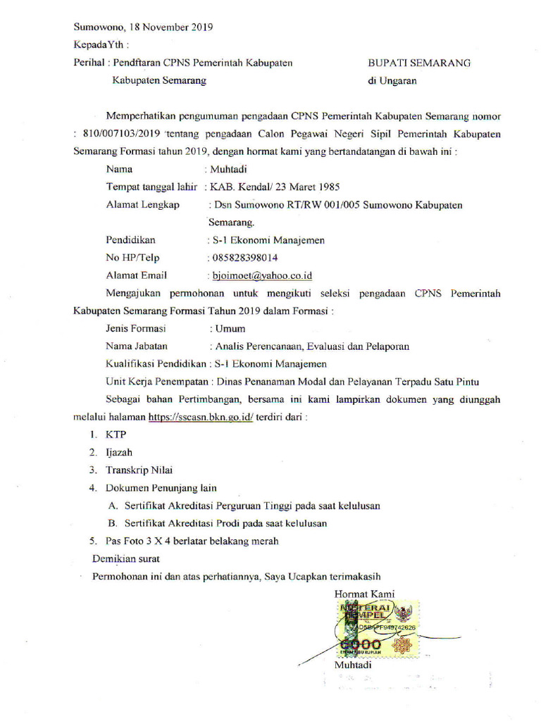 Surat Lamaran Fix | PDF