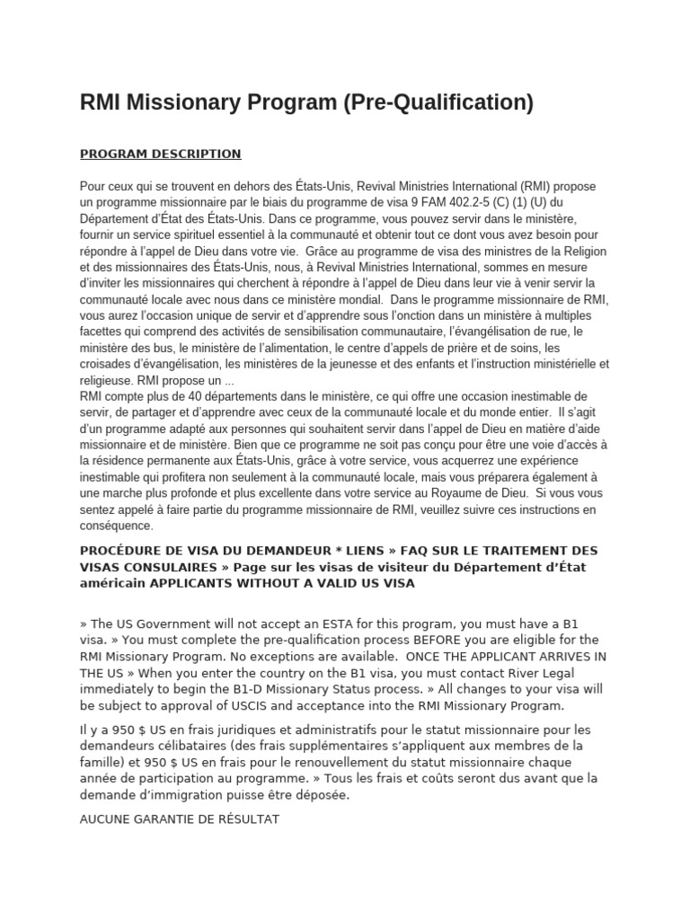 RMI Missionary Program | PDF