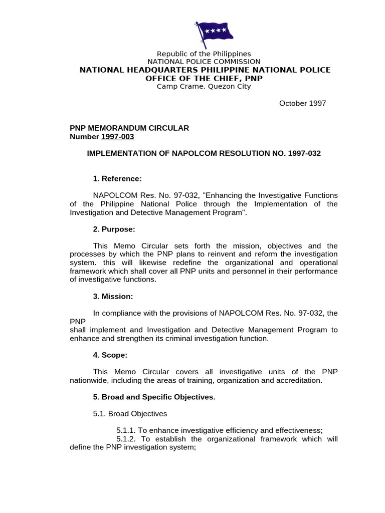 PNP MC 1997-003 Implementation of NAPOLCOM Resolution No 97-032 Re ...