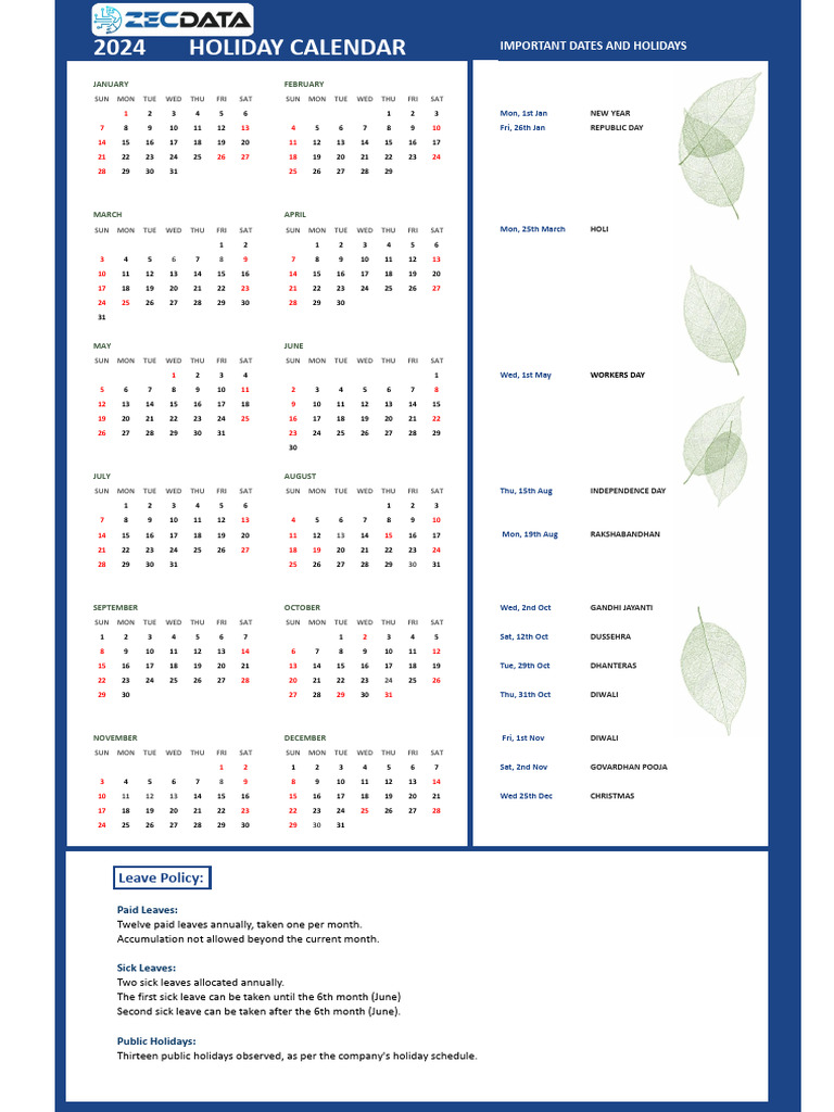 Holiday Calendr 2024 - 1 | PDF