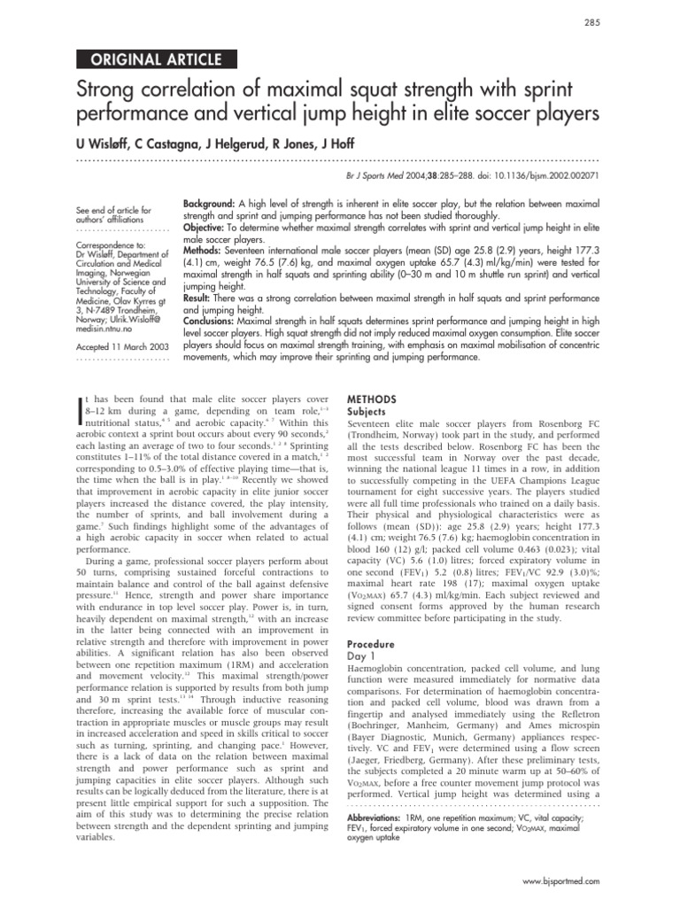 Strong Correlation of Maximal Squat Strength With Sprint | PDF