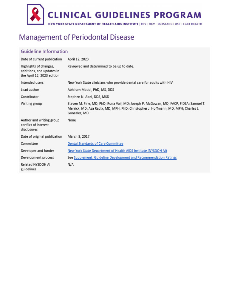 NYSDOH AI Management of Periodontal Disease 9-29-2023 HG | PDF
