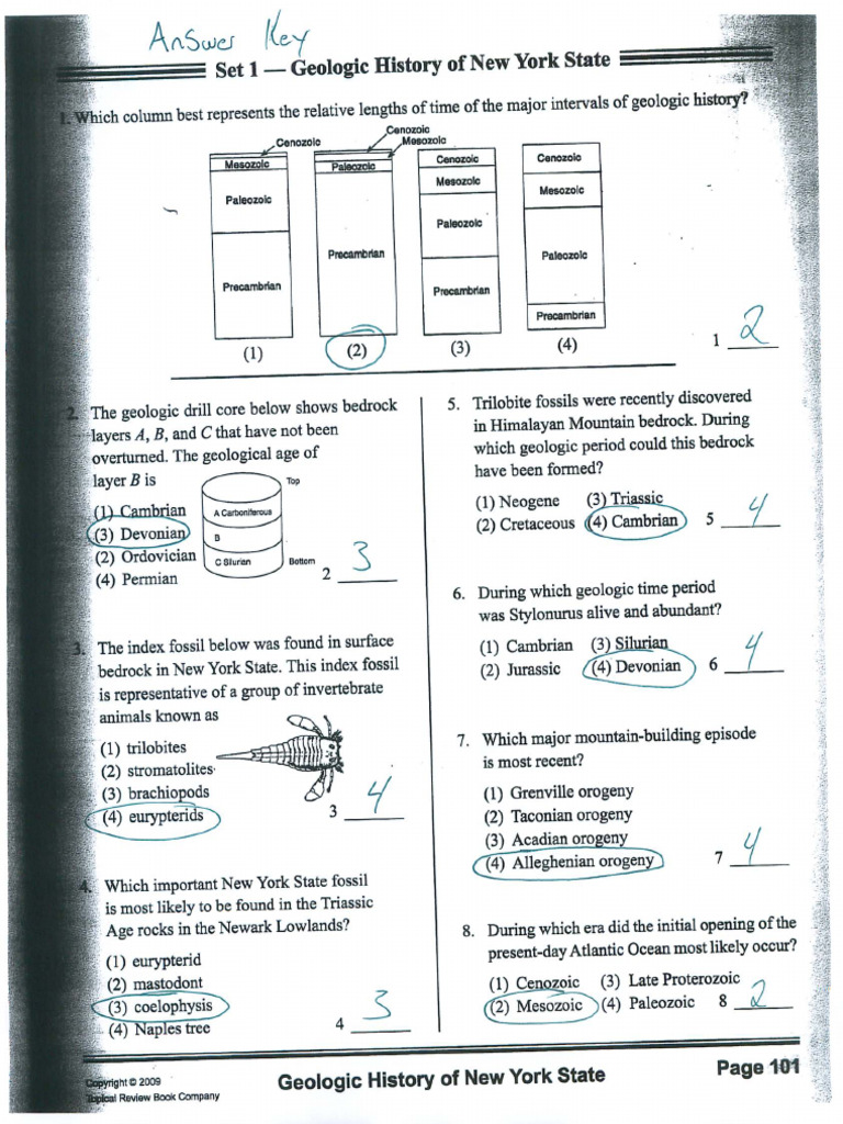 Answer Key - Geologic History of NYS Chart Practice Questions | PDF