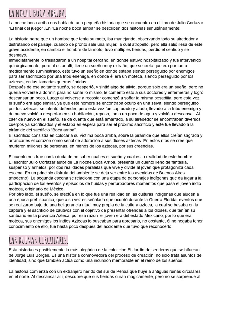 La Noche Boca Arriba + Las Ruinas Circulares. | PDF