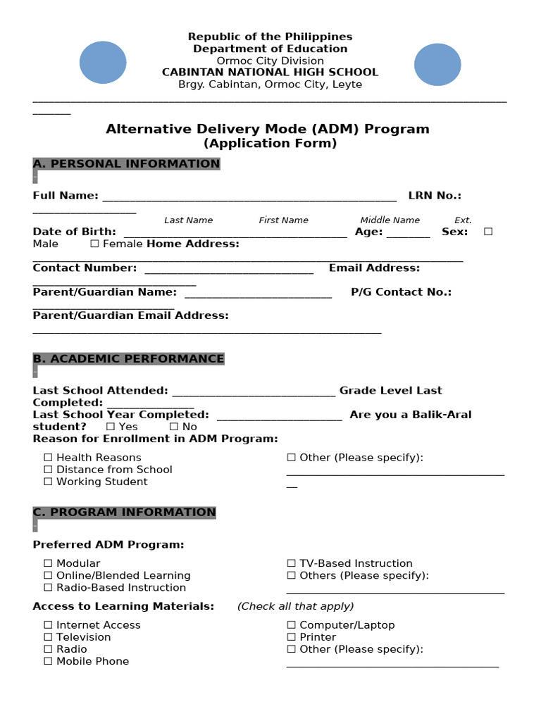 Adm Application Form | PDF