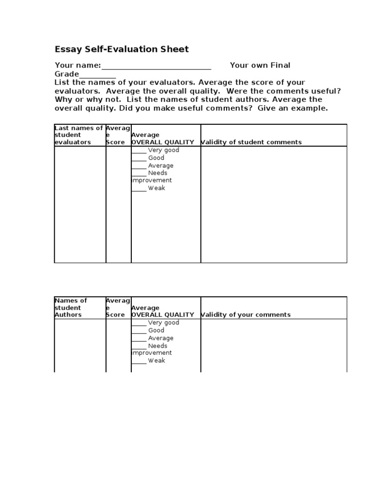 Essay Self Evaluation | PDF