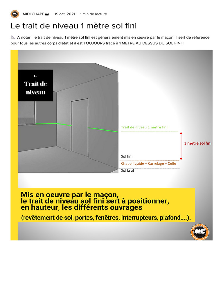 Le Trait de Niveau 1 Mètre Sol Fini | PDF