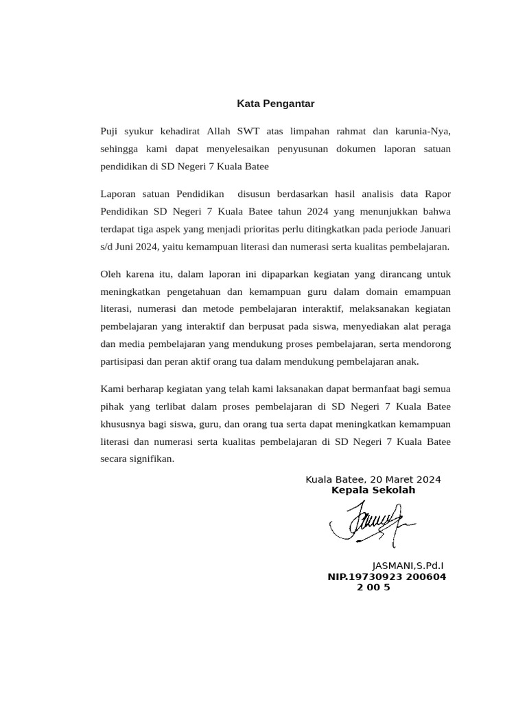 Laporan Peningkatan SD Kuala Batee | PDF