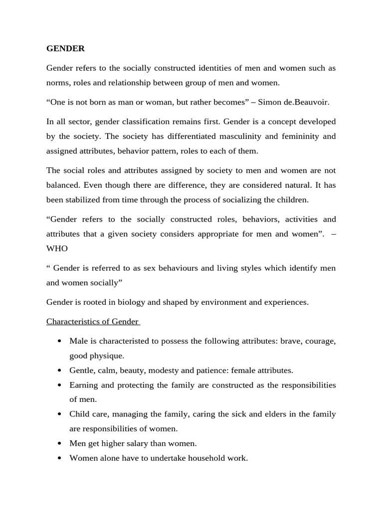 Gender, School, Society B.ed Notes | PDF | Gender | Gender Studies