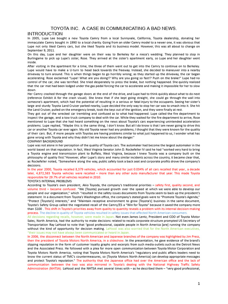 Case Study - TOYOTA INC | PDF