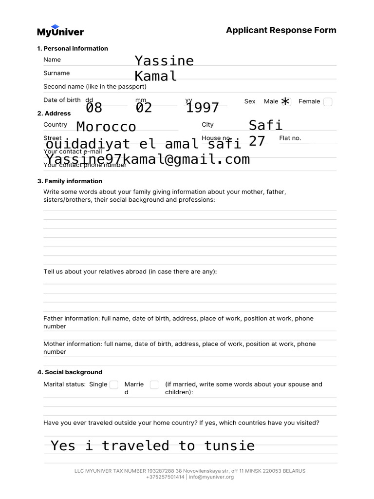 Applicant Response Form | PDF