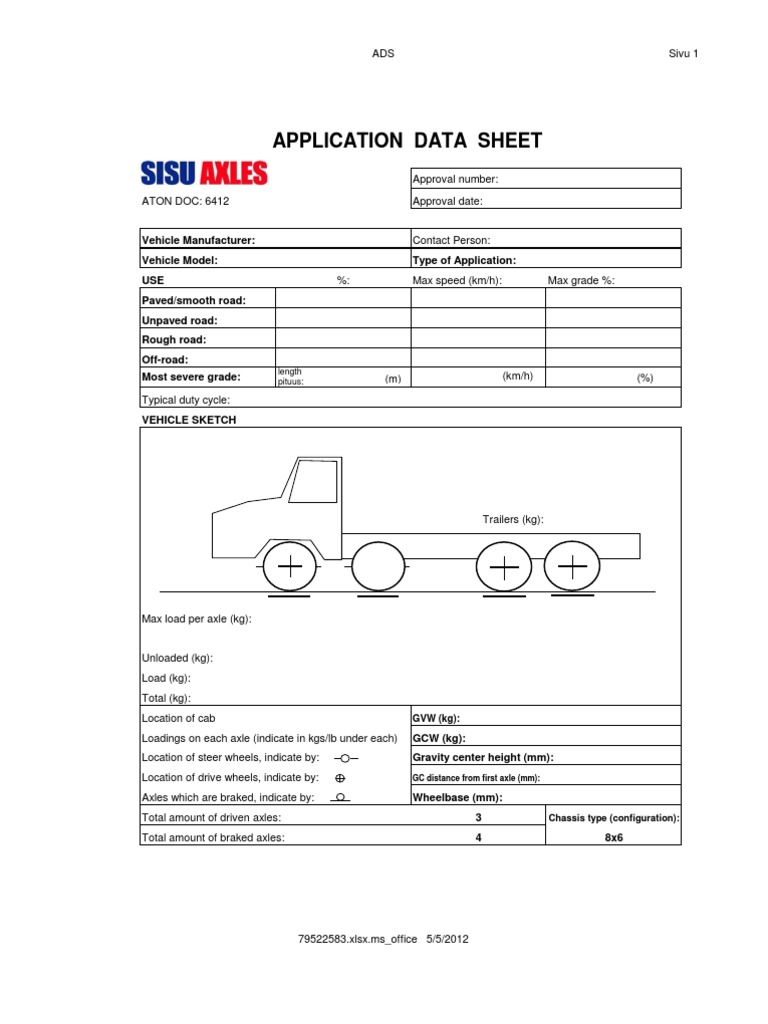Application Data Sheet | PDF | Axle | Transmission (Mechanics)