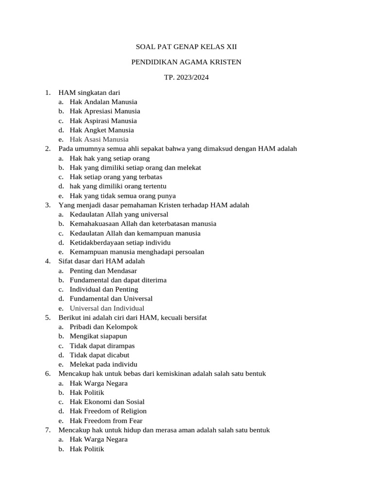 Soal Ag Kristen GNP KLS Xii - Uas-2024 | PDF