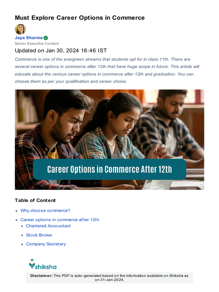 Career Options in Commerce | PDF