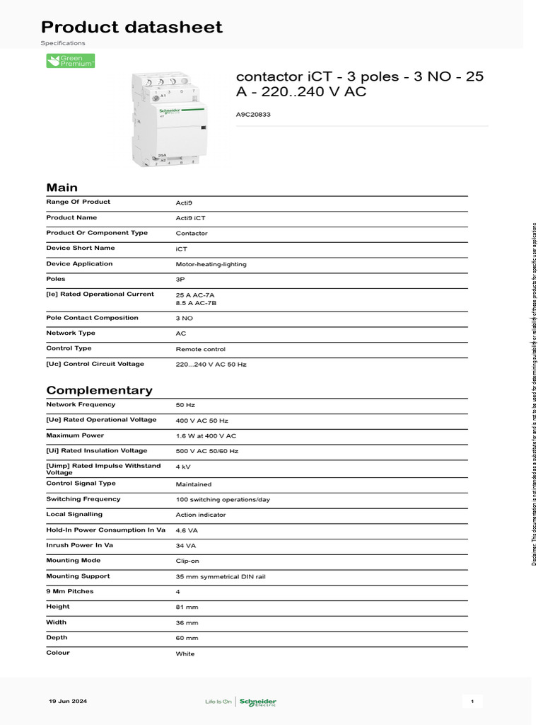 Schneider Electric ICT A9C20833 | PDF