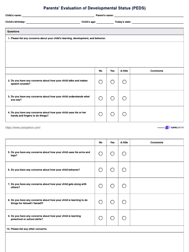 Parents Evaluation of Developmental Status | PDF | Psychology | Behavioural Sciences