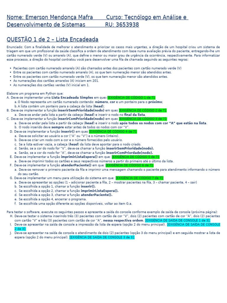 Trabalho Estrutura de Dados em Python Uninter | PDF | Algoritmos e ...