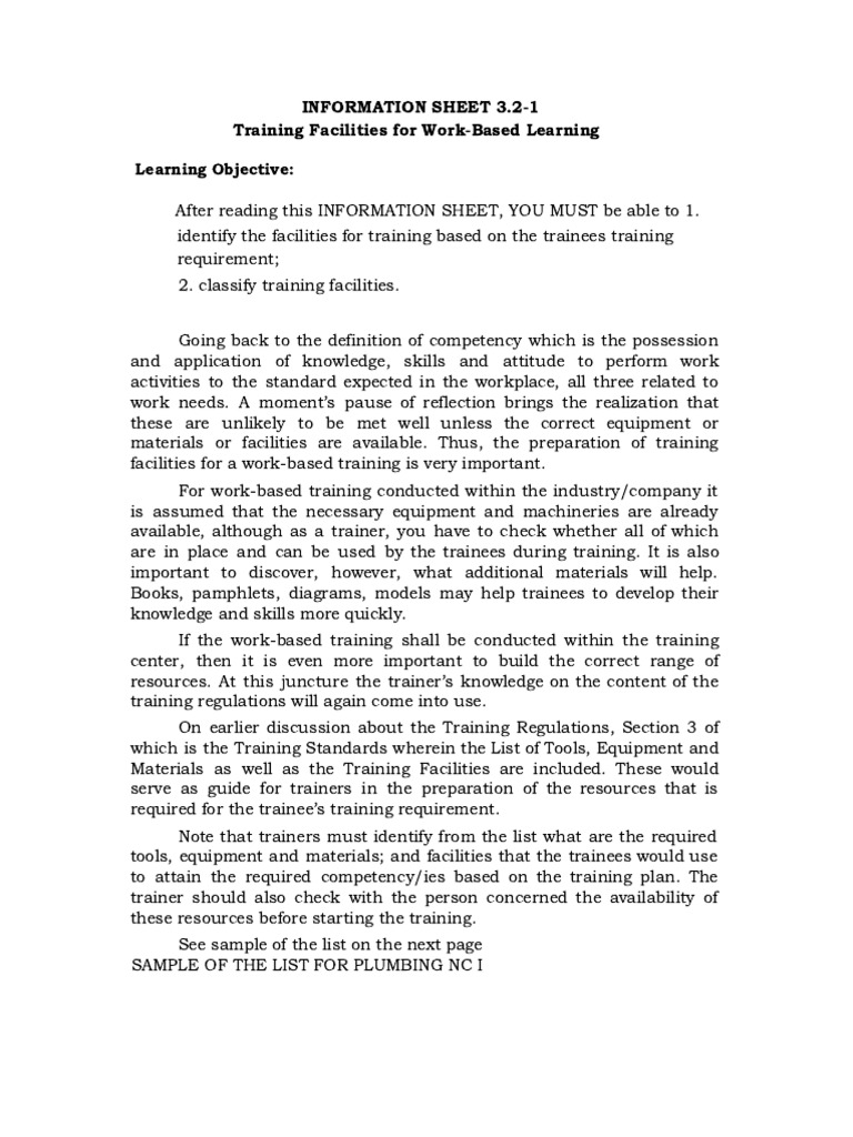 Information Sheet 3.2-1 Training Facililities | PDF