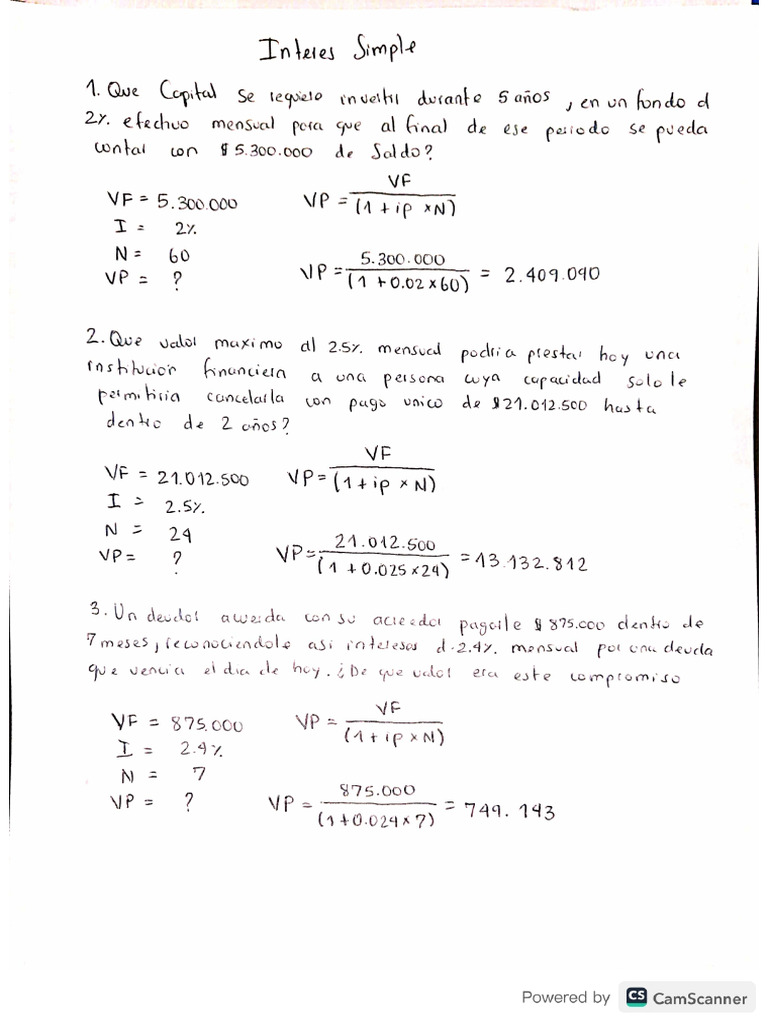 Ejercicios Interés Simple | PDF