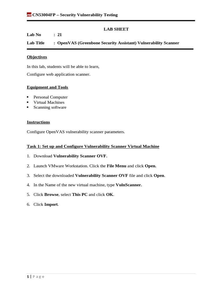 Lab 21 - OpenVAS Vulnerability Scanner | PDF