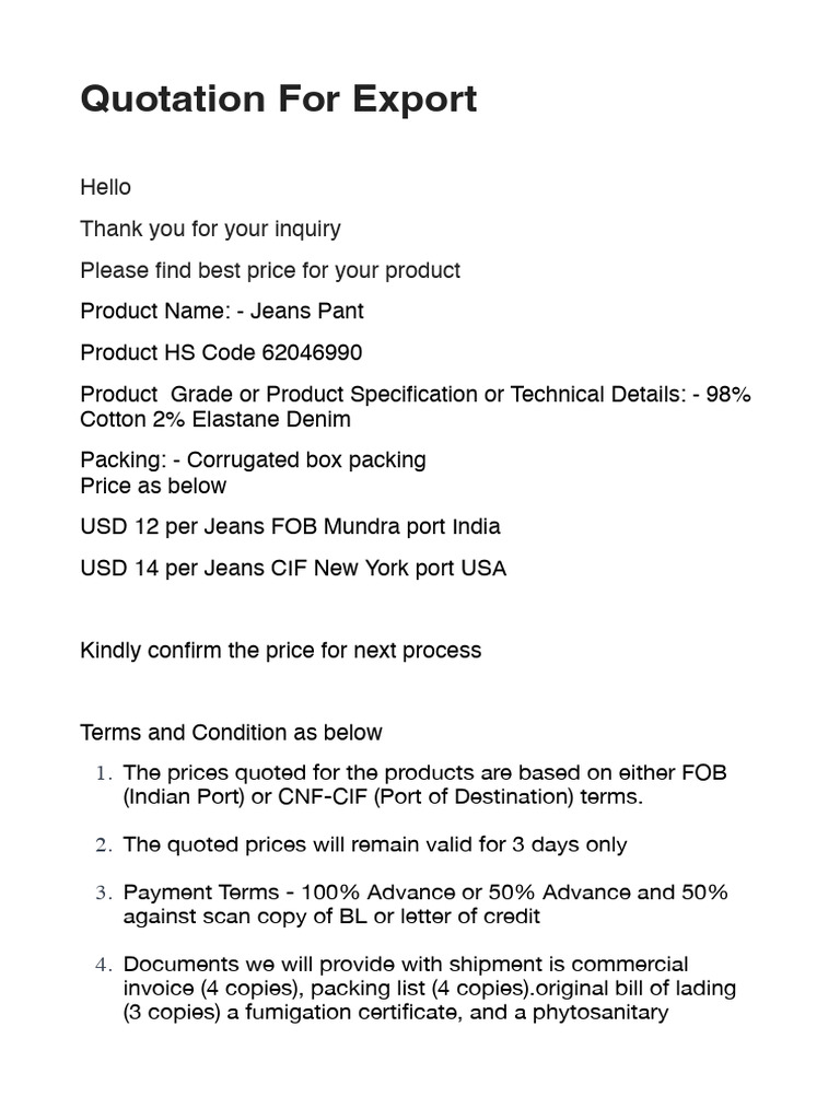 Quotation For Export | PDF