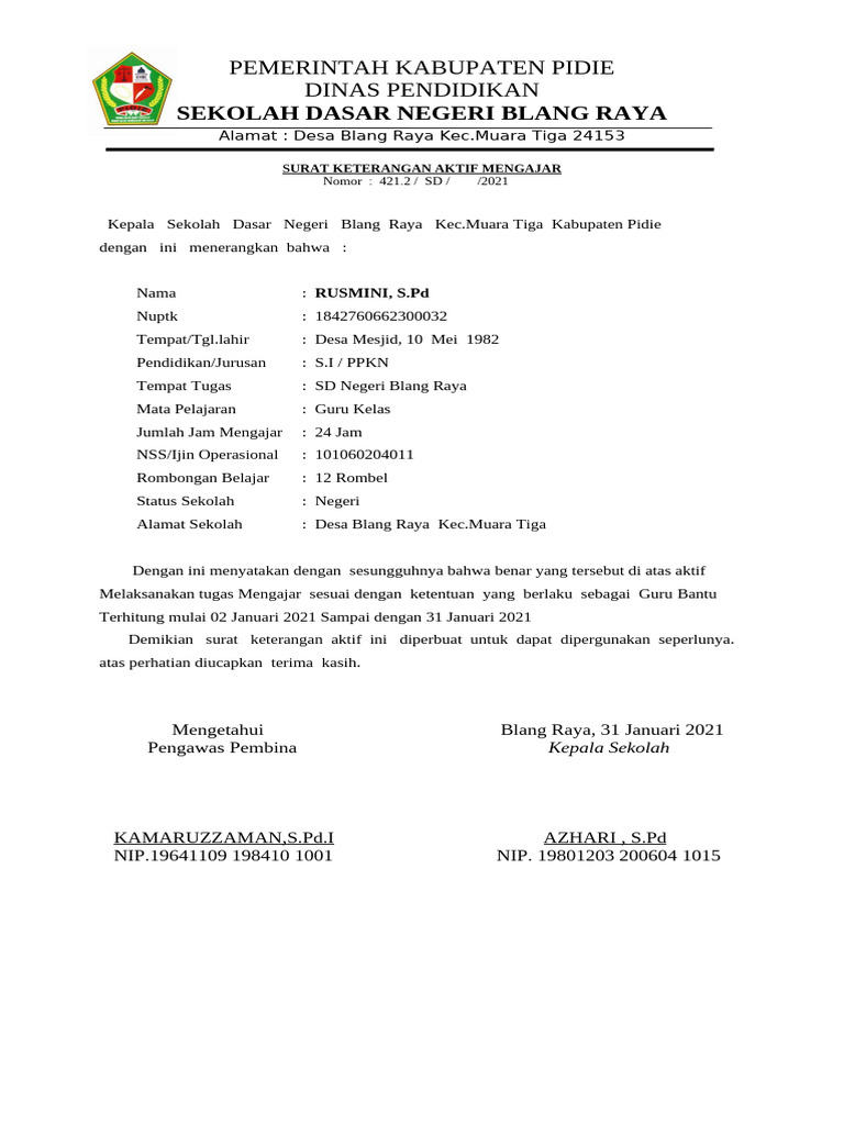 Surat Aktif Rusmini | PDF