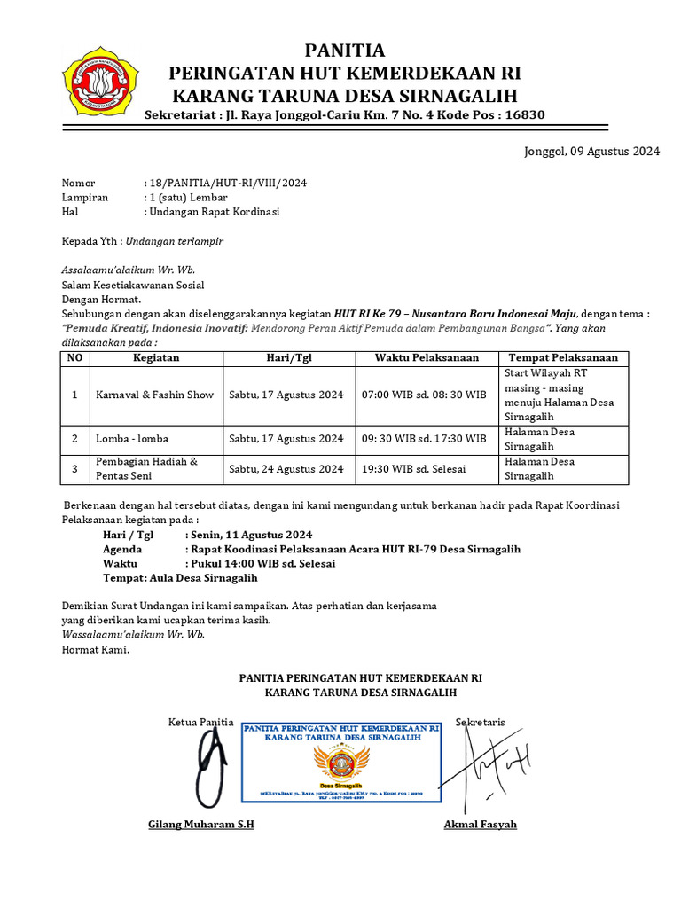 Undangan Rakor Kegiatan HUT RI 79 | PDF