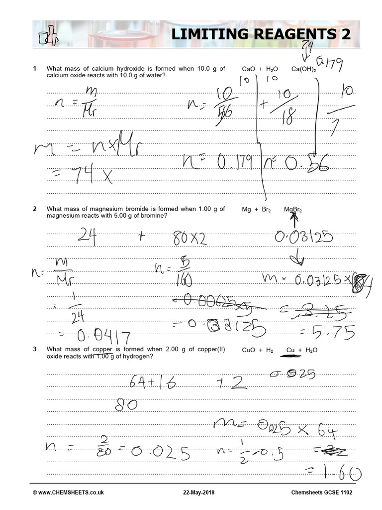 Chemsheets Gcse 1102 Limiting Reagents 2 Pdf