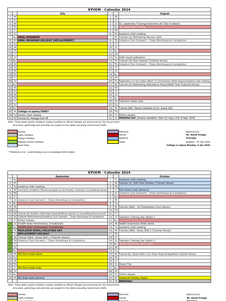 College Calendar July Dec 2024 Updated 25 July 2024 | PDF
