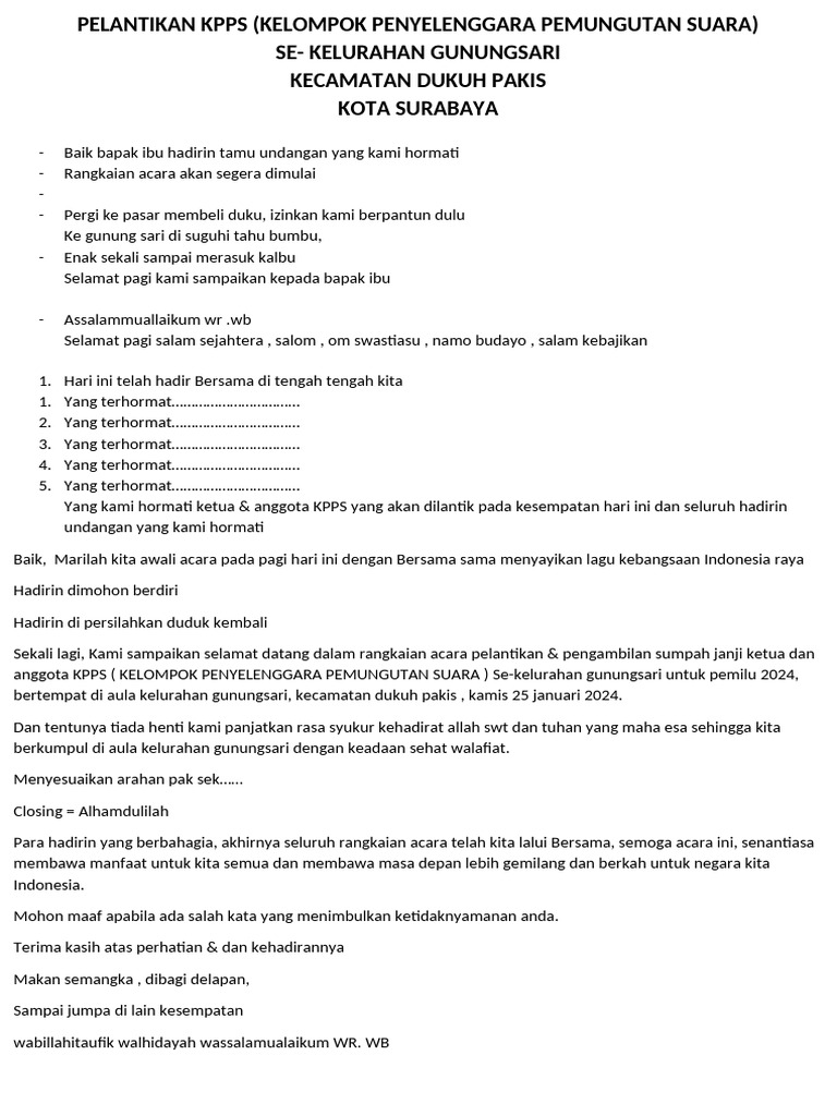 MC Pelantikan Kpps | PDF