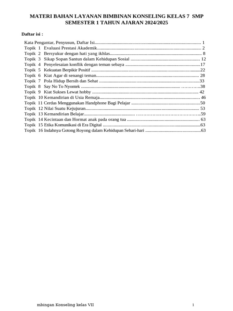 Materi BK Kelas 7 1 2024 | PDF