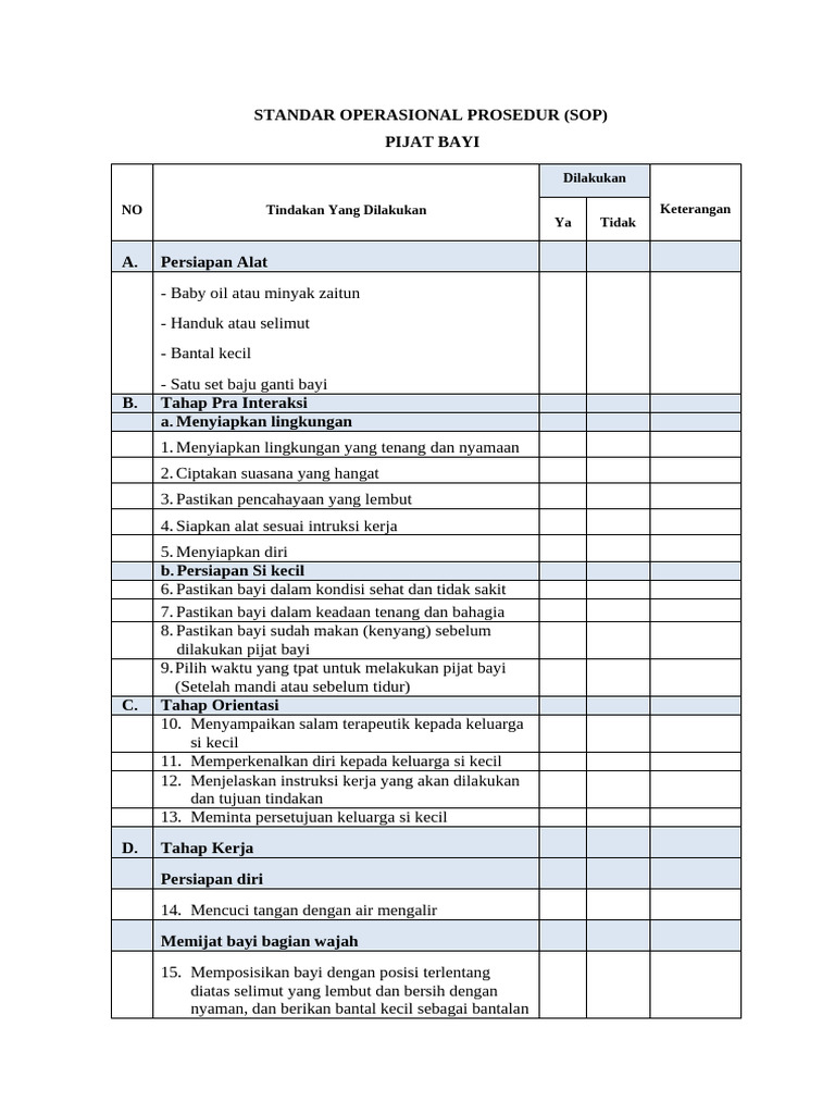 Chek List Pijat Bayi | PDF