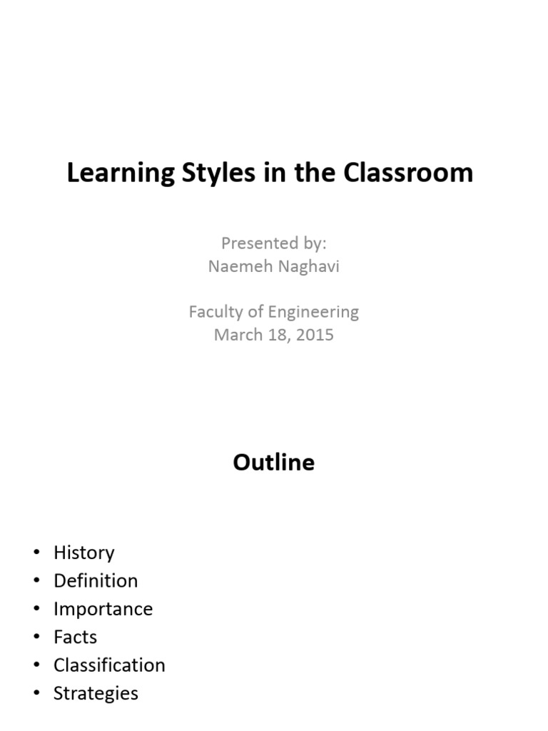 Learning Styles In The Classroom Pdf