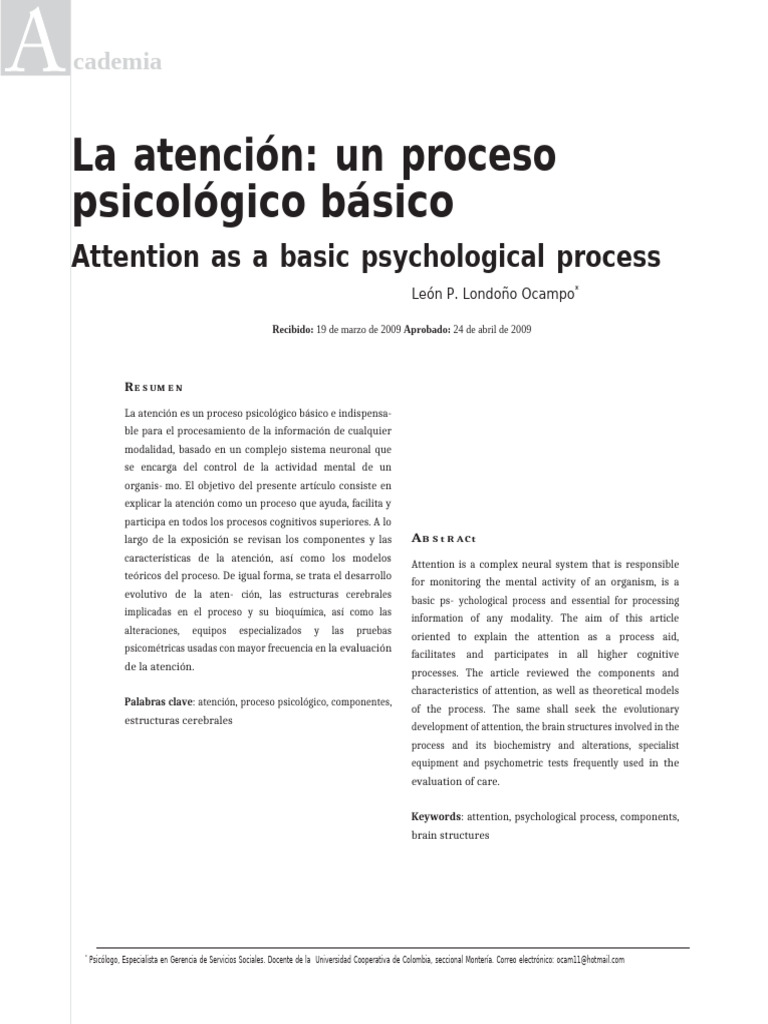 La Atención: Un Proceso Psicológico Básico: Attention As A Basic Psychological Process | PDF