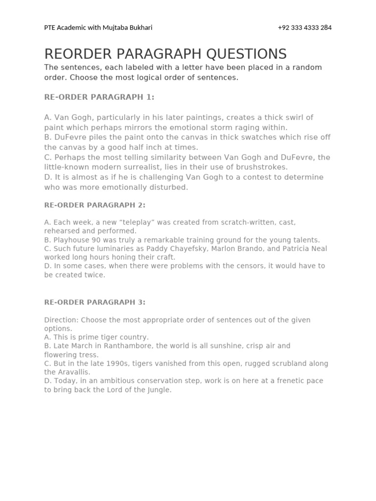 Reorder Paragraph Questions | PDF