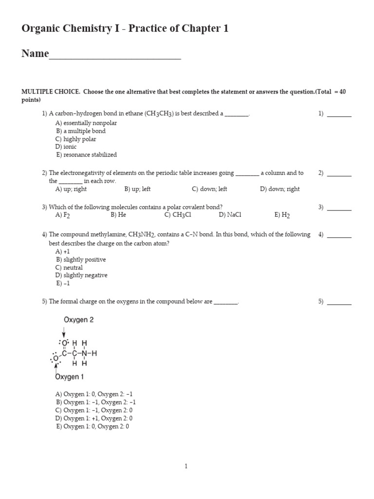 Organic Chem I: Chapter 1 Practice | PDF | Chemistry | Physical Sciences