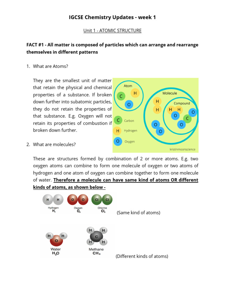IGCSE Chemistry Updates - Week 1 2 | PDF