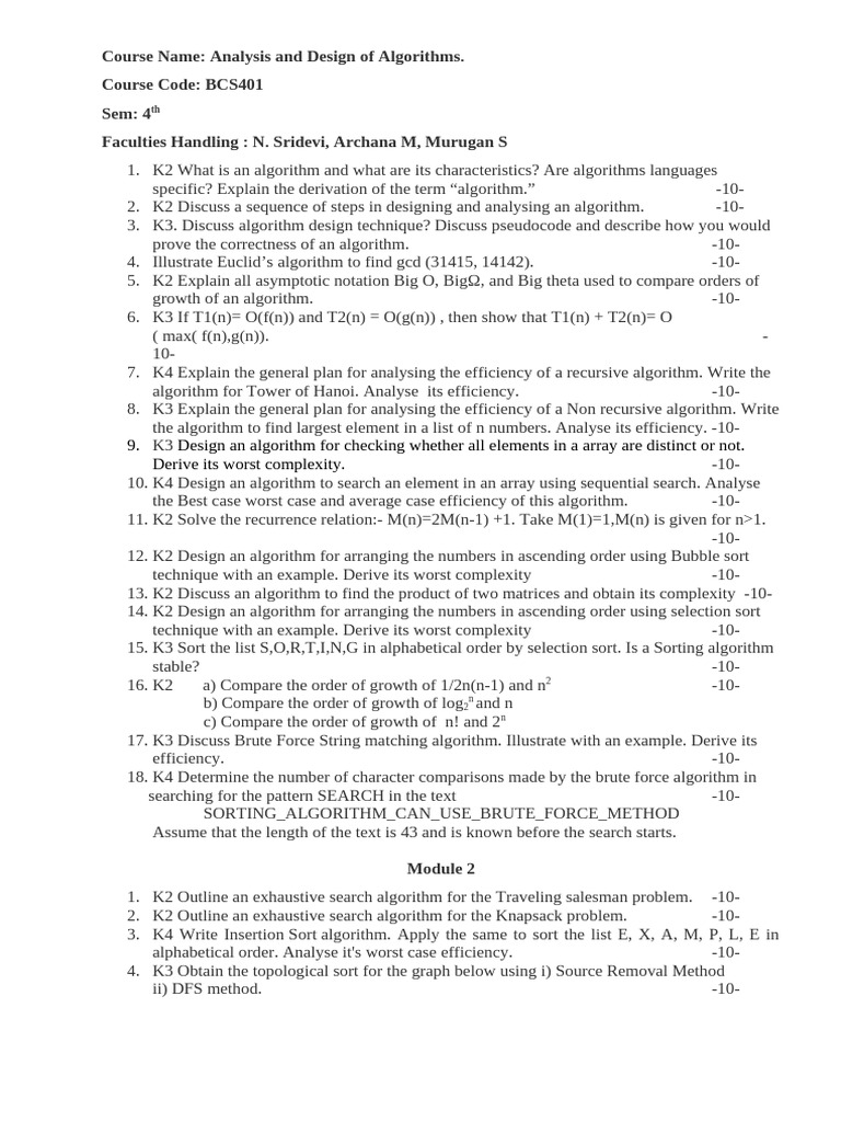 BCS401 M1 M2 QuestionBank | PDF