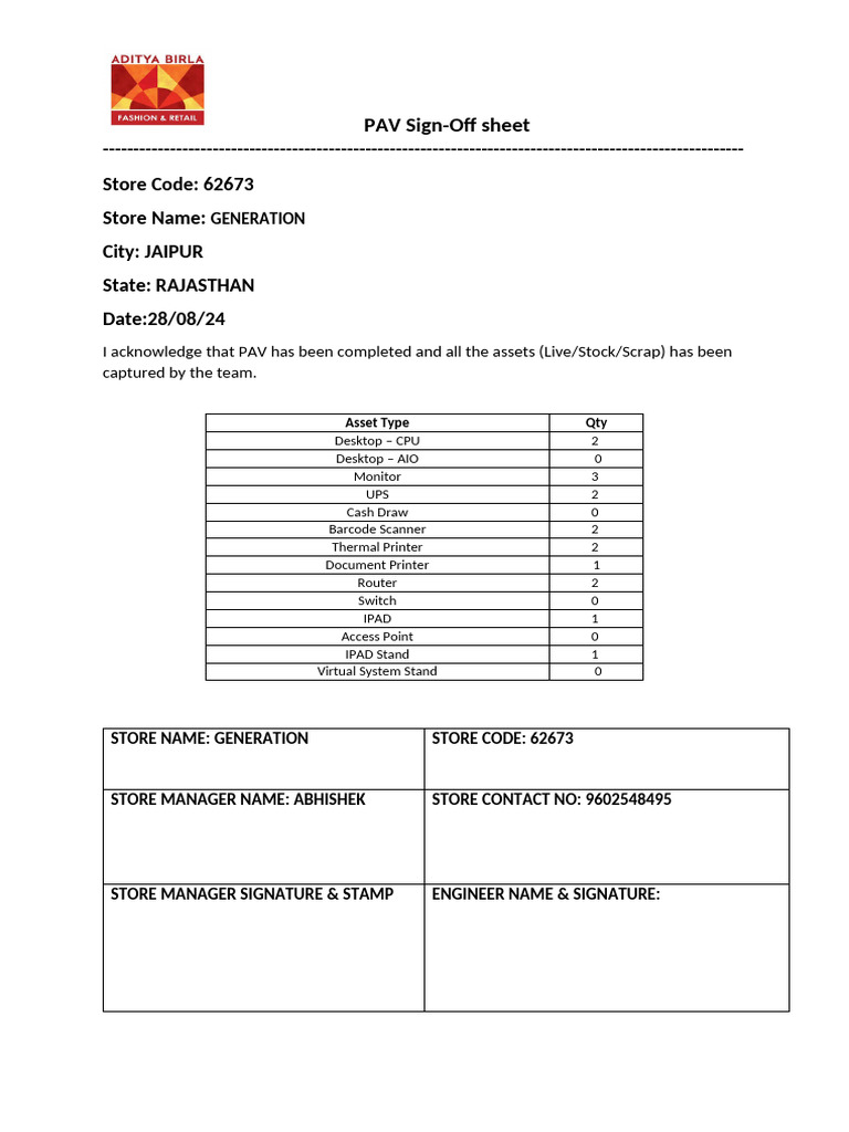 PAV Signoff Sheet | PDF | Computers