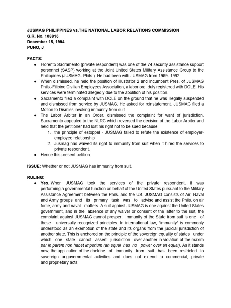 JUSMAG Immunity from Suit Explained | PDF | Sovereign Immunity | Lawsuit