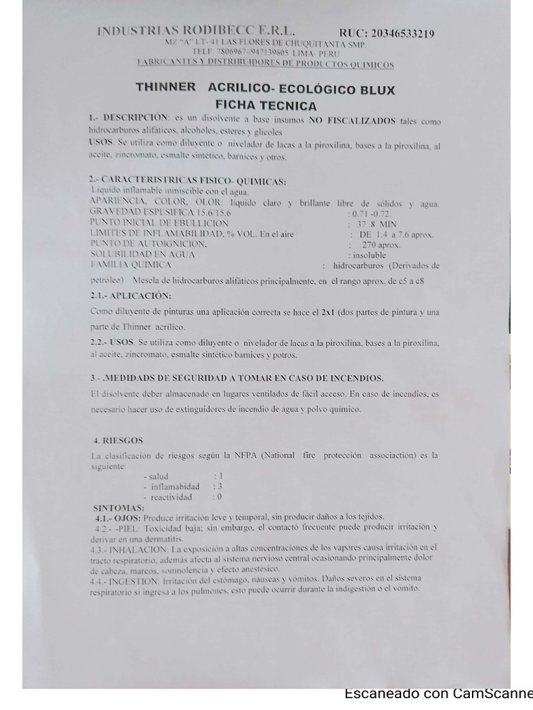 Ficha Tecnica Thinner Acrilico Blux | PDF