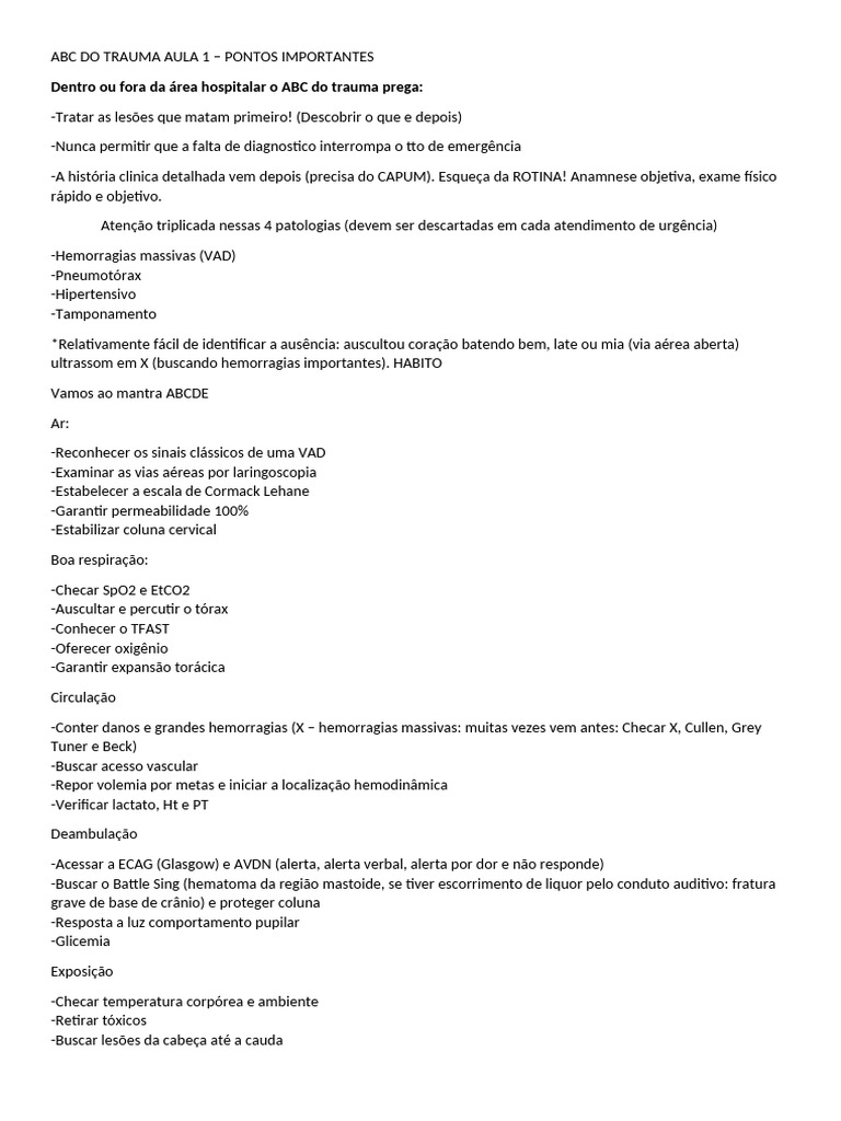 Abc Do Trauma Aula 1 | PDF