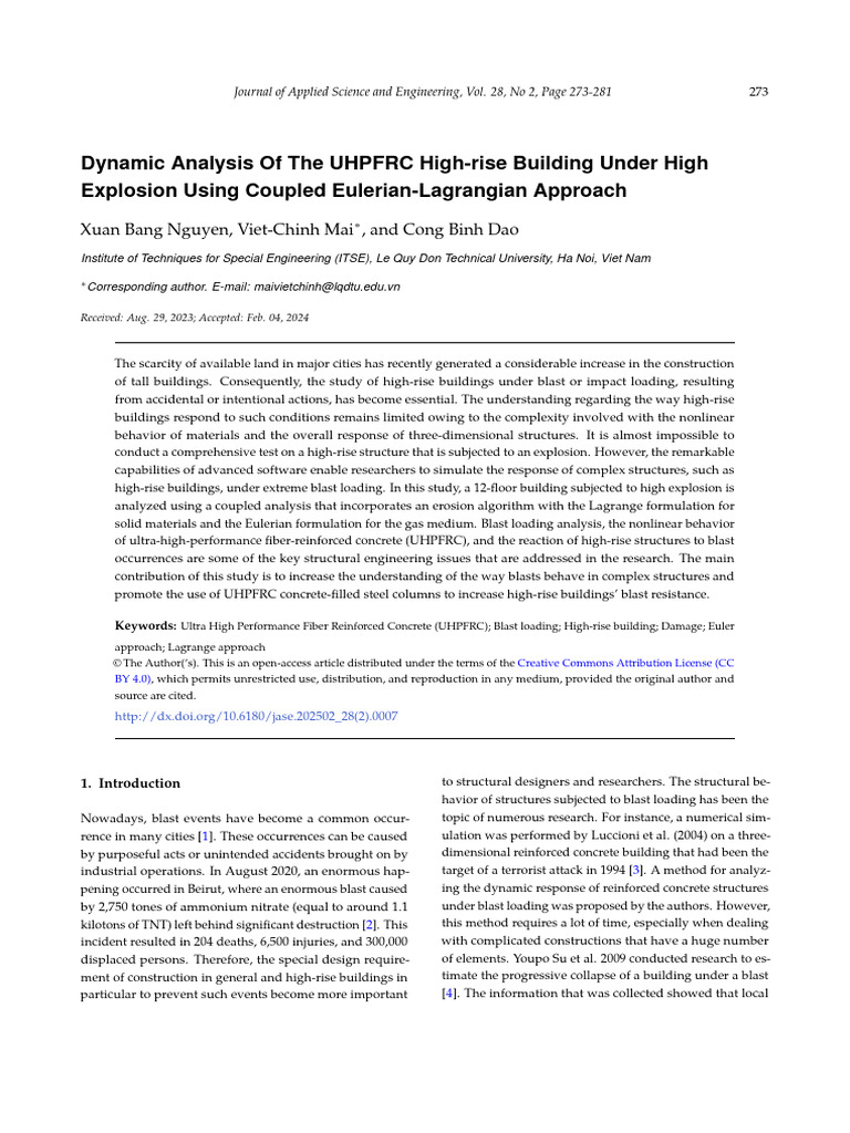 Dynamic Analysis of The UHPFRC High-Rise Building Under High Explosion Using Coupled Eulerian ...