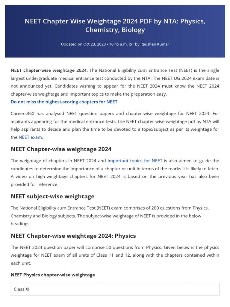 Neet Syllabus | PDF
