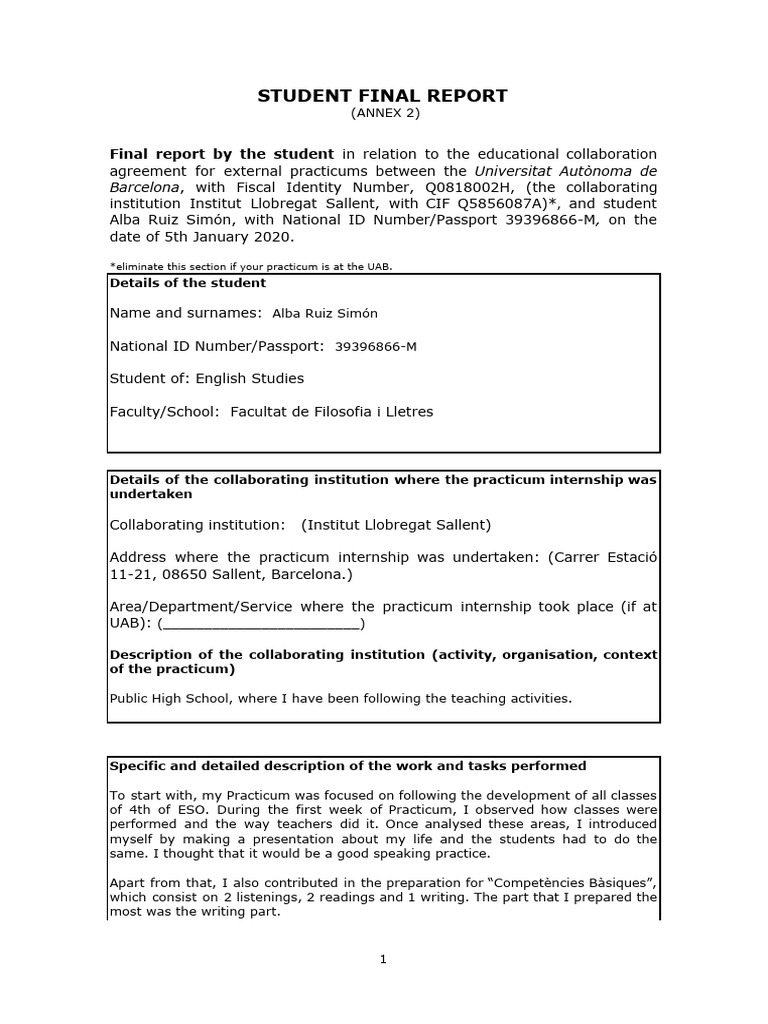 Student Final Report Blank | PDF