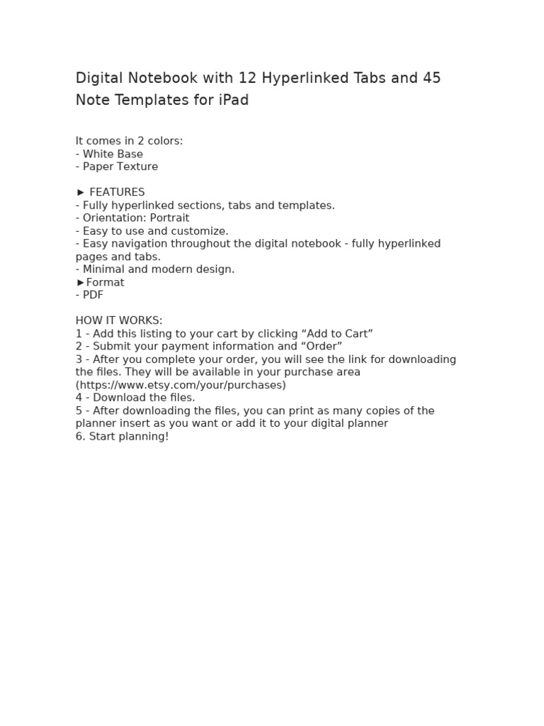 Digital Notebook With 12 Hyperlinked Tabs and 45 Note Templates For ...