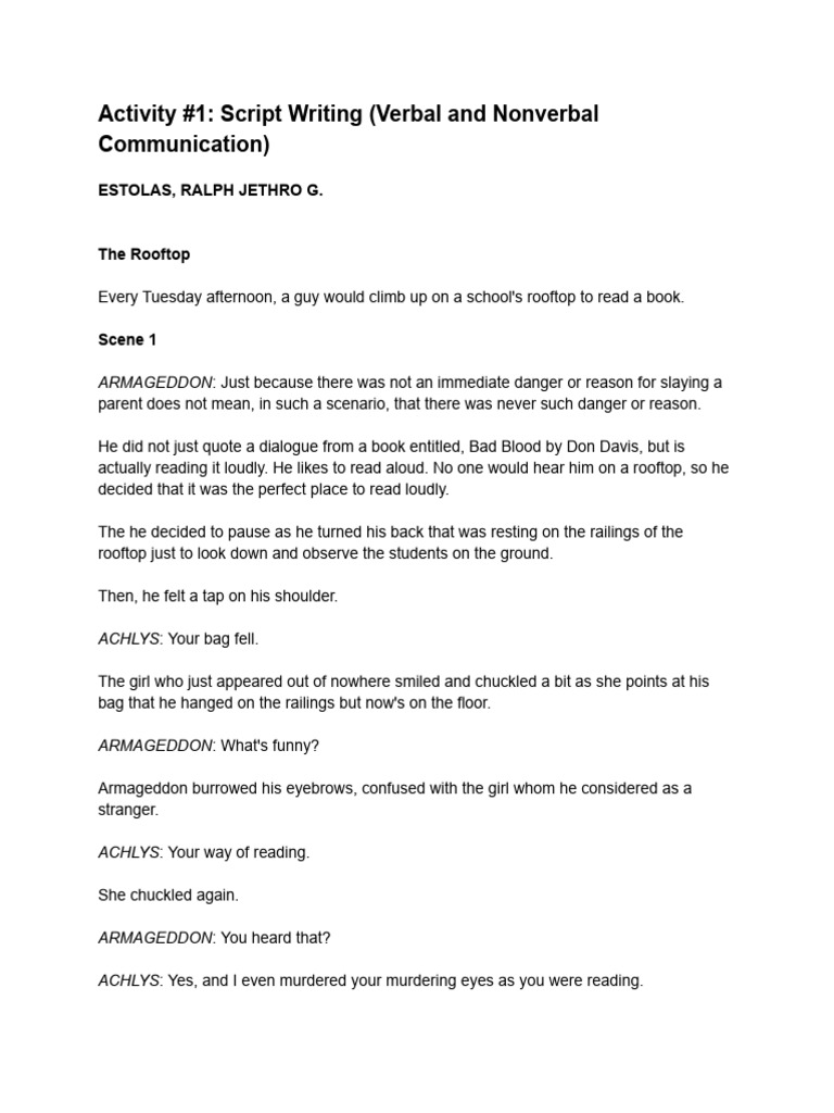 Activity #1 - Script Writing (Verbal and Nonverbal Communication ...