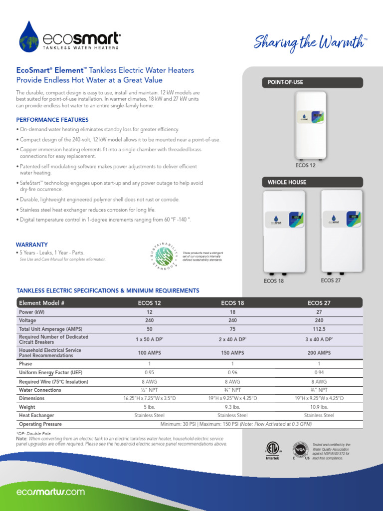 Ecosmart Eco 27 - Ficha Tecnica | PDF