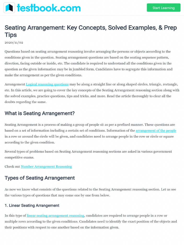 Seating Arrangement Reasoning 1 Bc668e31 | PDF