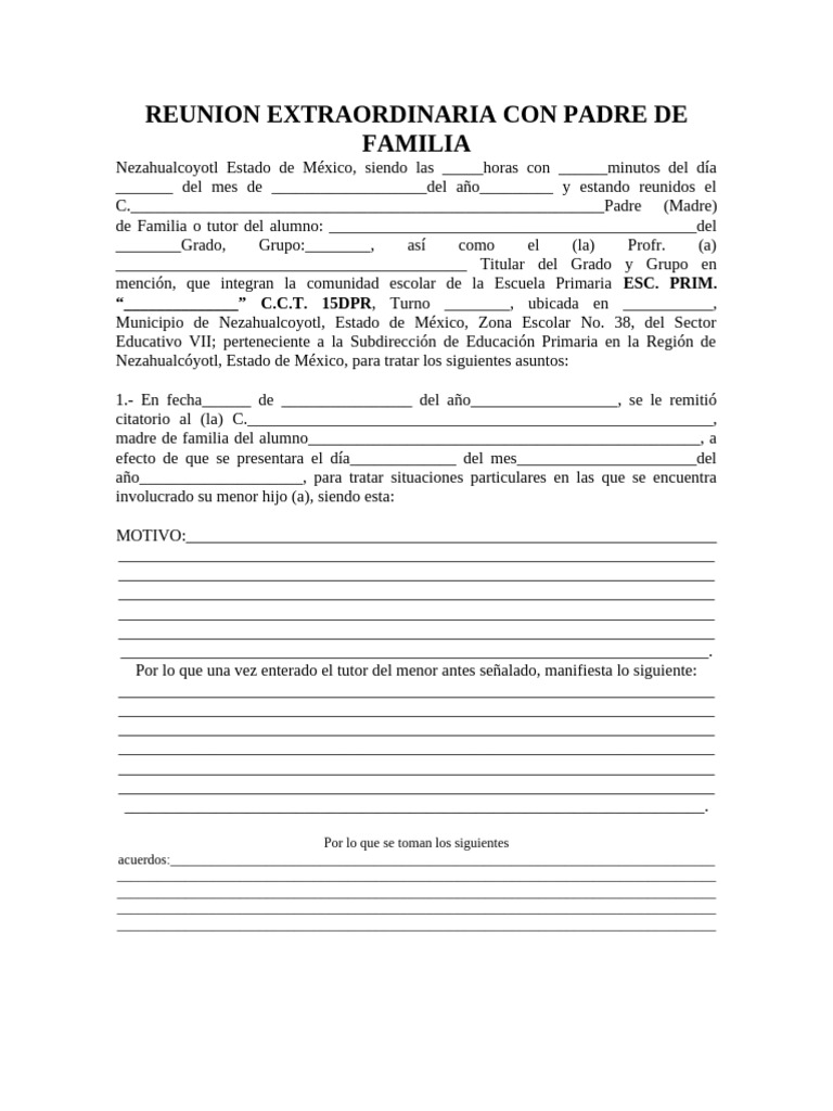 Reunion Extraordinaria Con Padre de Familia | PDF